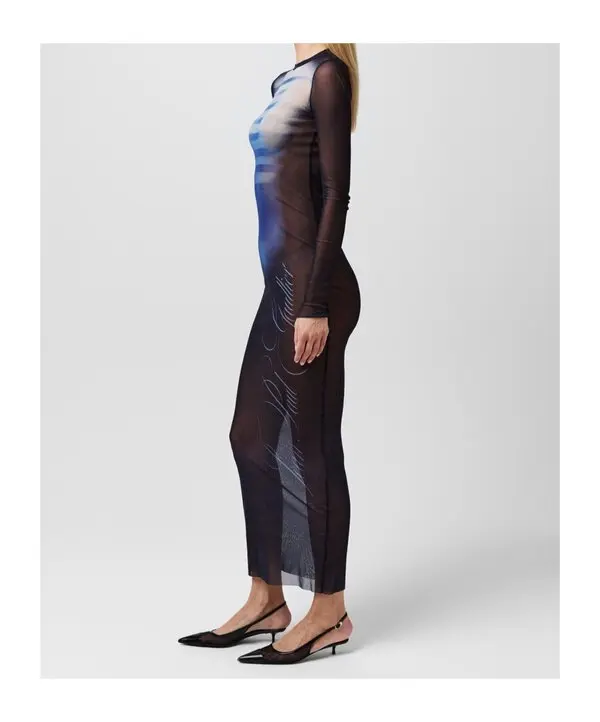 JEAN PAUL GAULTIER Long Sleeve Sheer Floral Maxi Dress