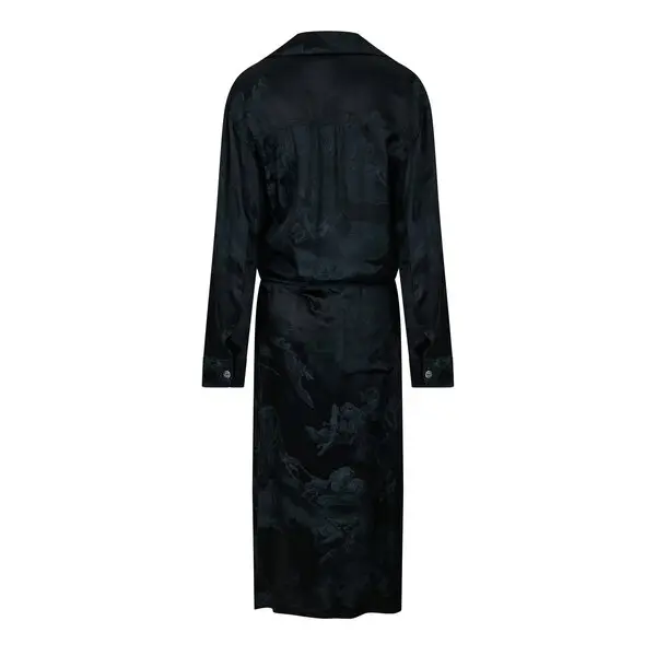 Off-White Satin Floral Jacquard Wrap Dress
