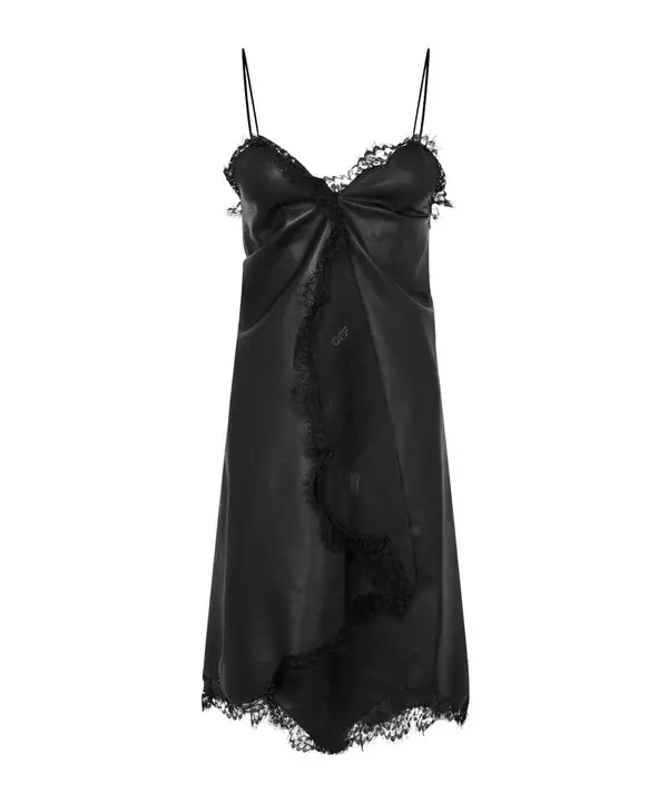 Off-White Leather Lace Trim Slip Dress - Black