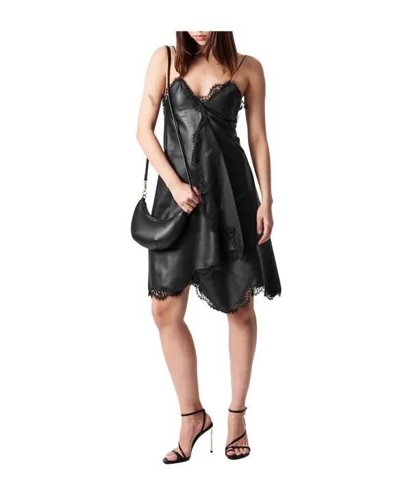 Off-White Leather Lace Trim Slip Dress - Black