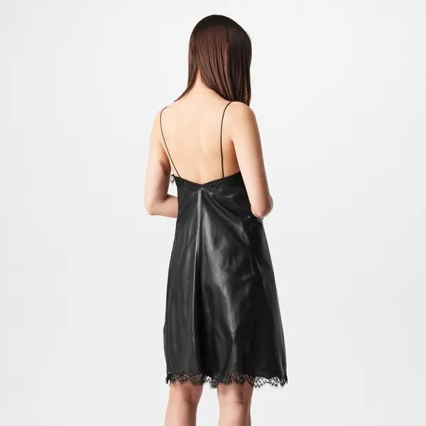 Off-White Leather Lace Trim Slip Dress - Black
