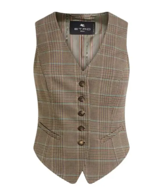 Etro Single-breasted Stretch Wool Waistcoat With Prince Of Wales Motif - Brown