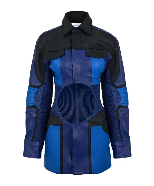 Off-White Faux Leather Paneled Cut-out Mini Dress