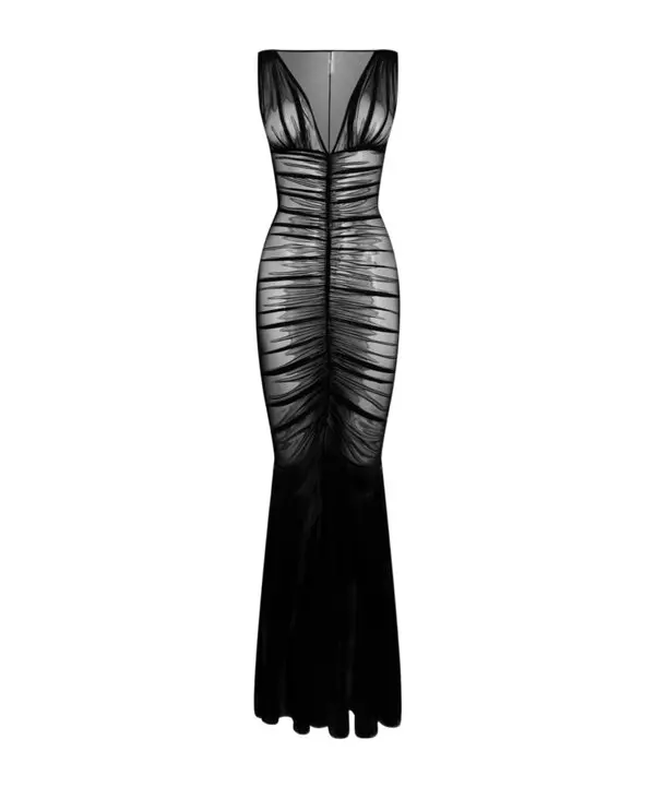 Norma Kamali Tara Ruched Mesh Gown