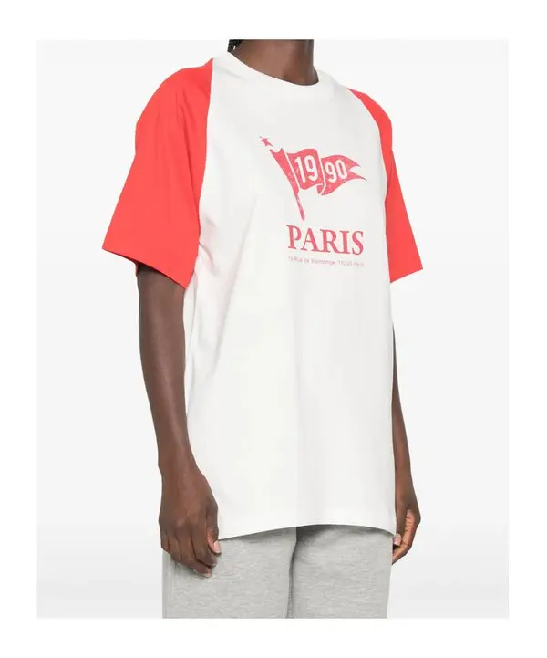 SYSTEM Raglan-sleeve Graphic-print T-shirt - White/red