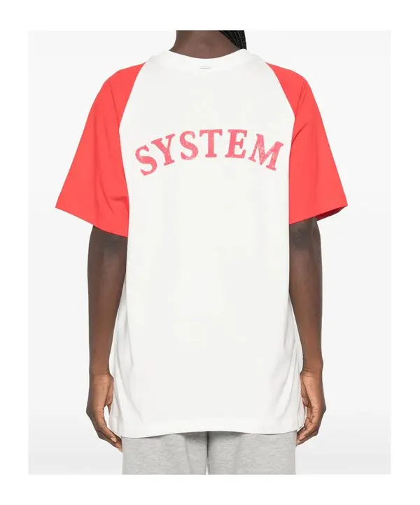 SYSTEM Raglan-sleeve Graphic-print T-shirt - White/red