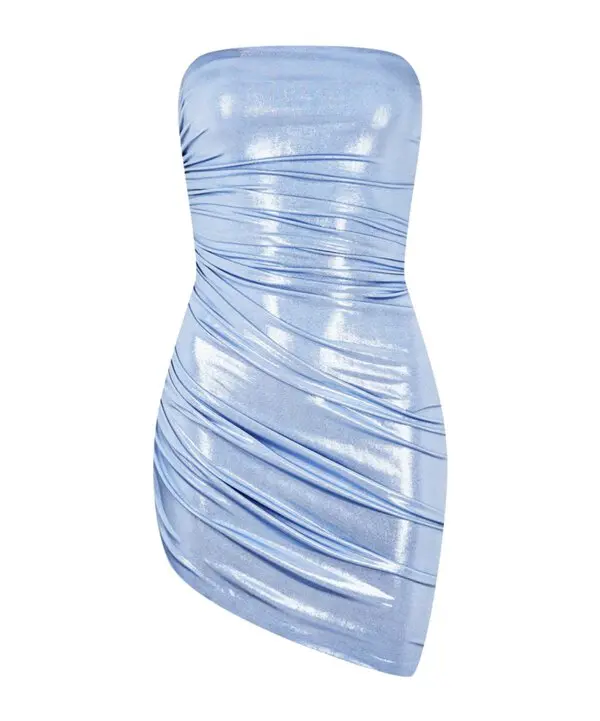 Norma Kamali Strapless Diana Pickball Mini Dress - Misty Blue