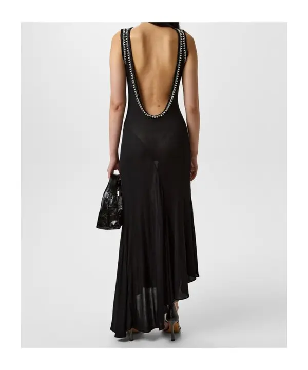 Off-White Ribbed Semi-transparent Backless Viscose Maxi Dress