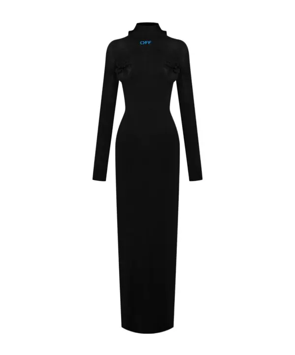 Off-White Embroidered Floral High Neck Maxi Dress