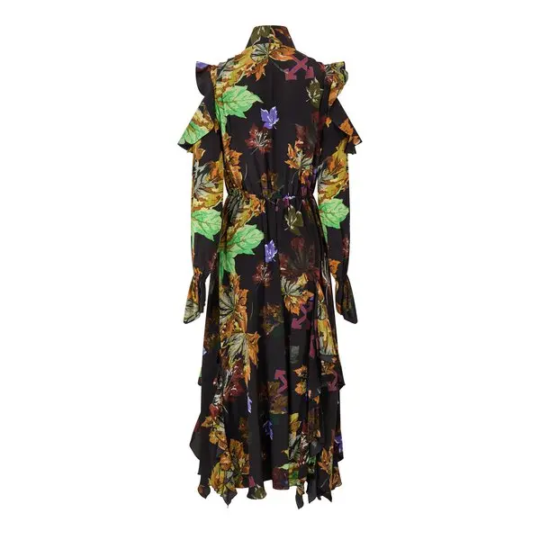 Off-White Floral Print Ruffled Dress