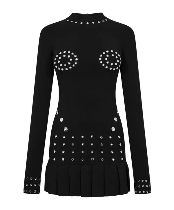 Off-White Eyelet Pleated Mini Dress