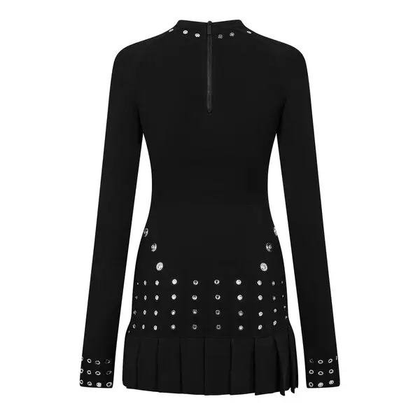 Off-White Eyelet Pleated Mini Dress