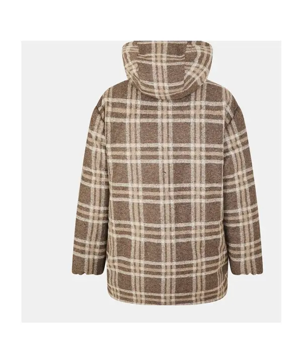 Hugo Boss Brown Plaid Hooded Wool-blend Padded Coat