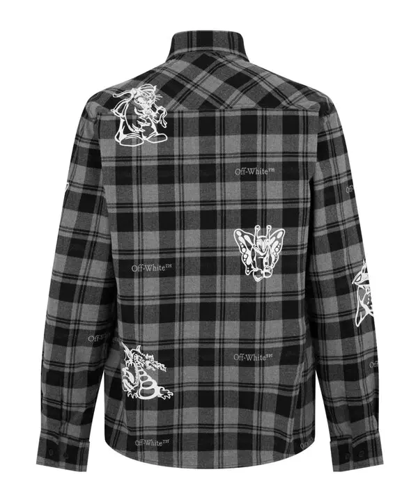 Off-White Cartoon Print Grey Plaid Flannel Shirt