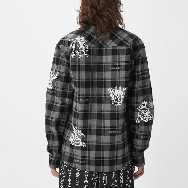 Off-White Cartoon Print Grey Plaid Flannel Shirt