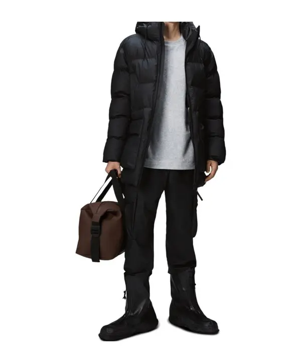 Rains Alta Long Puffer Cargo Jacket With Insulated Hood - Black