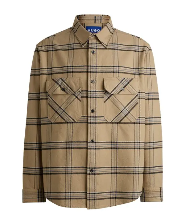 Hugo Boss Khaki Plaid Workwear Long-sleeve Shirt
