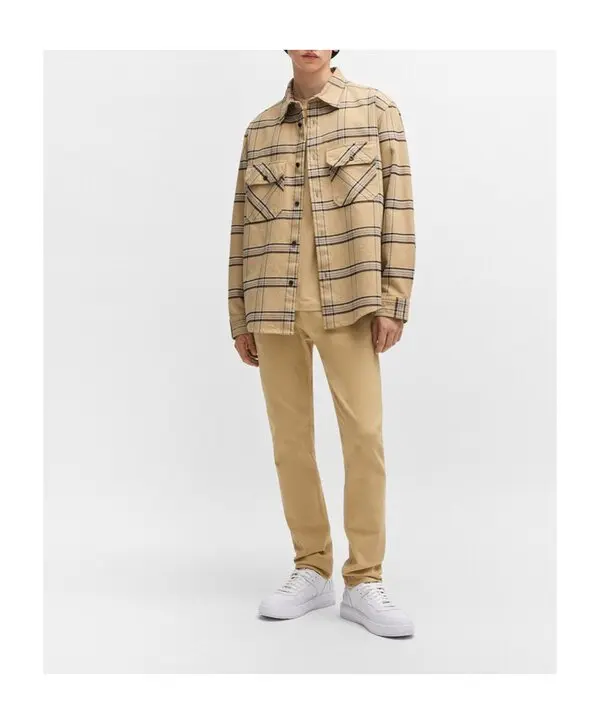 Hugo Boss Khaki Plaid Workwear Long-sleeve Shirt