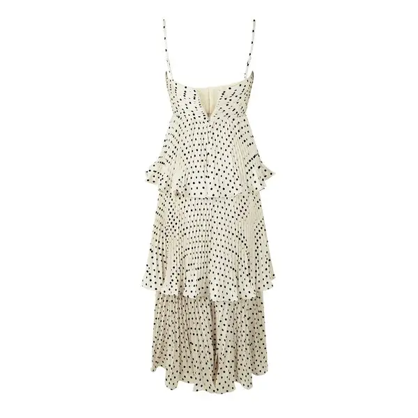 SELF-PORTRAIT Polka Dot Tiered Midi Dress With Floral Embellishment