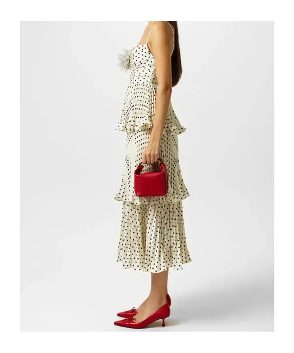 SELF-PORTRAIT Polka Dot Tiered Midi Dress With Floral Embellishment