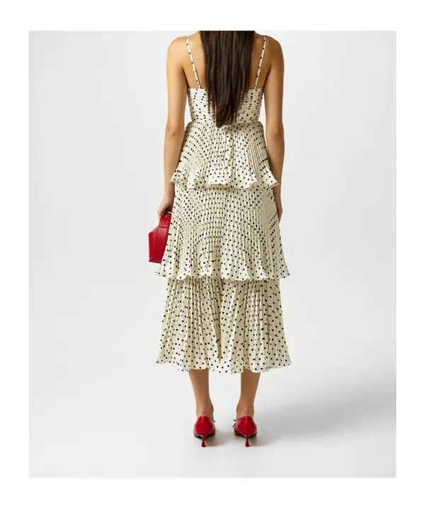 SELF-PORTRAIT Polka Dot Tiered Midi Dress With Floral Embellishment