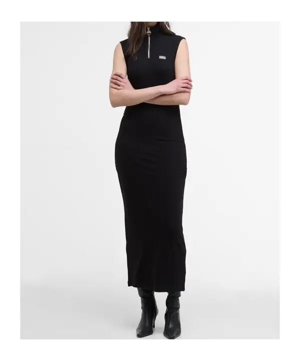 Barbour Sleeveless Midi Dress With Stand-up Collar And Zip Fastening