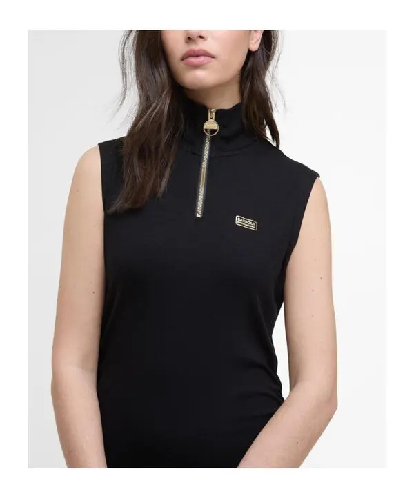 Barbour Sleeveless Midi Dress With Stand-up Collar And Zip Fastening