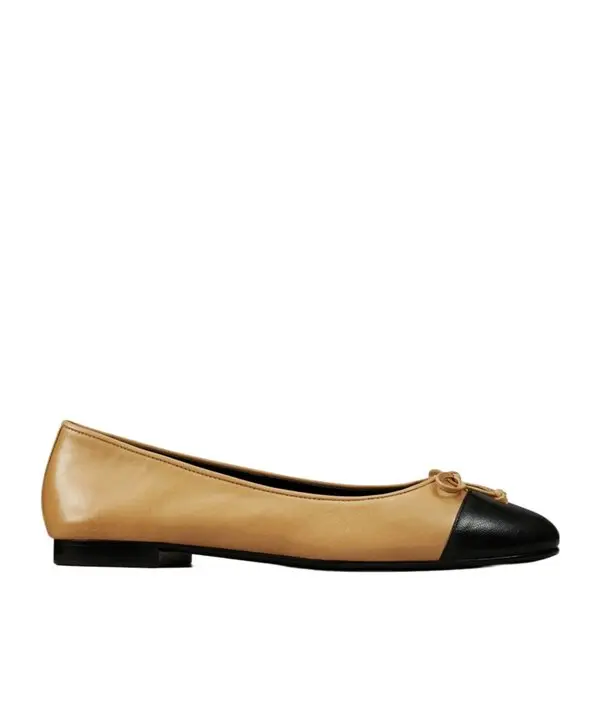 Tory Burch Cap-toe Ballet Flats With Bow Detailing - Nude