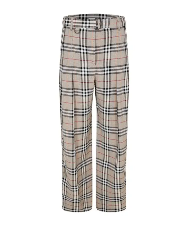 Burberry Plaid High-waisted Wide-leg Pants - Nude