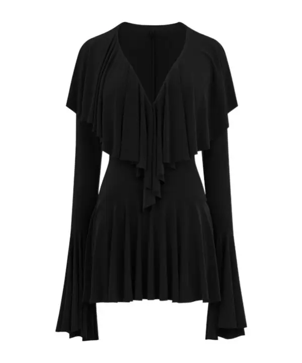 Norma Kamali Long Sleeve Ruffled V-neck Dress