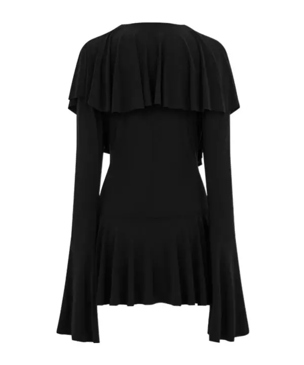 Norma Kamali Long Sleeve Ruffled V-neck Dress