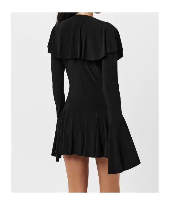 Norma Kamali Long Sleeve Ruffled V-neck Dress