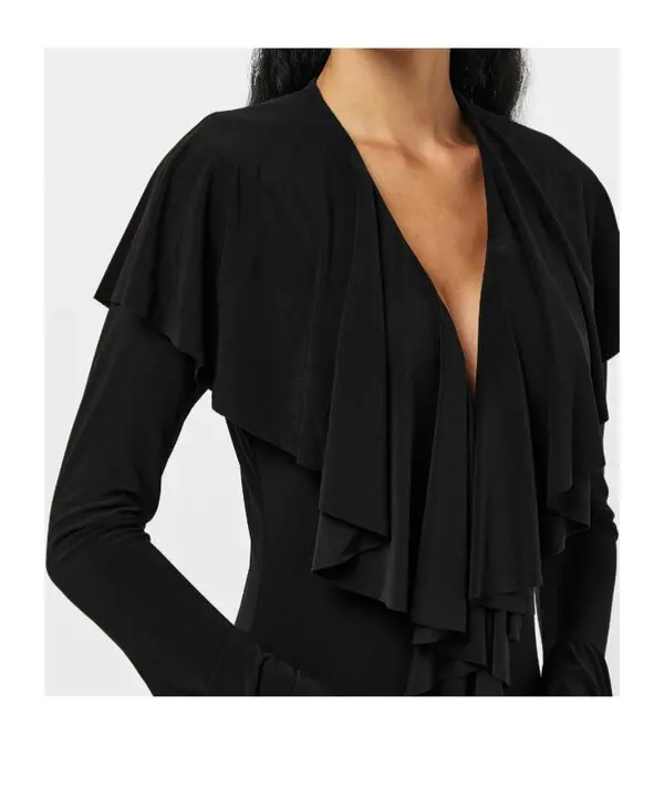 Norma Kamali Long Sleeve Ruffled V-neck Dress