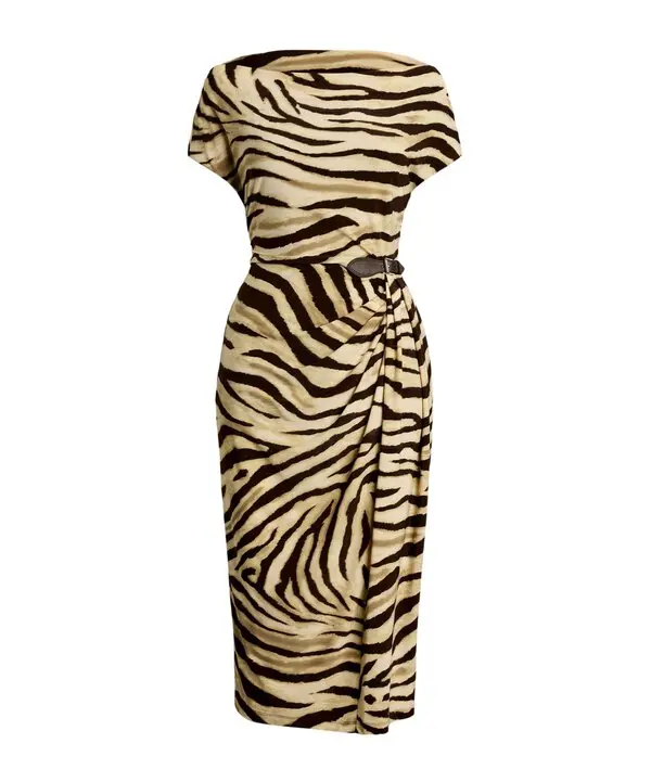 Ralph Lauren Tiger-stripe Print Off-the-shoulder Midi Dress