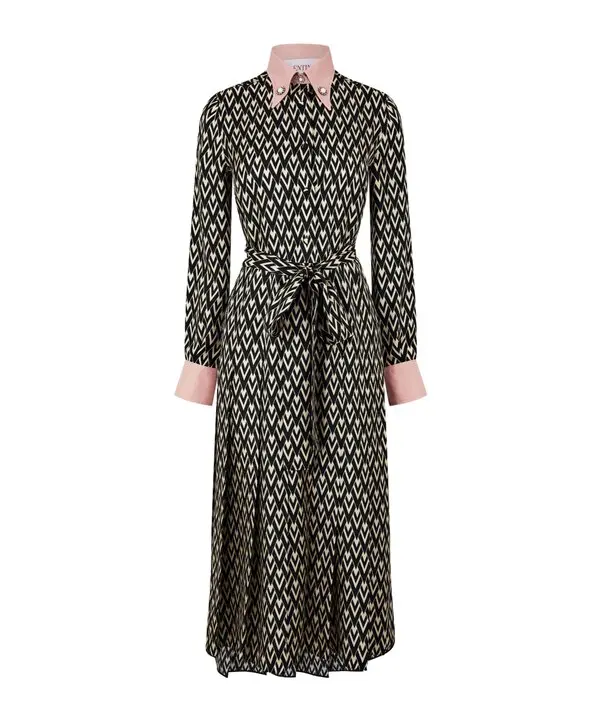 Valentino Garavani Vlogo Geometric Print Midi Shirt Dress With Belt