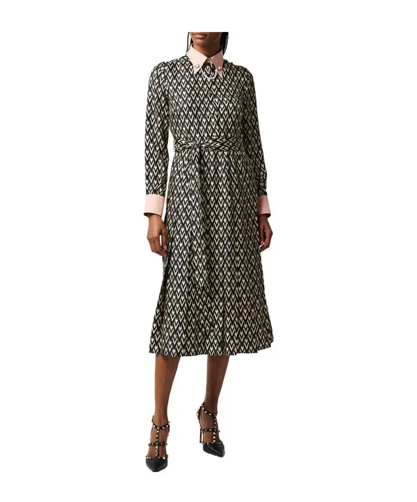 Valentino Garavani Vlogo Geometric Print Midi Shirt Dress With Belt