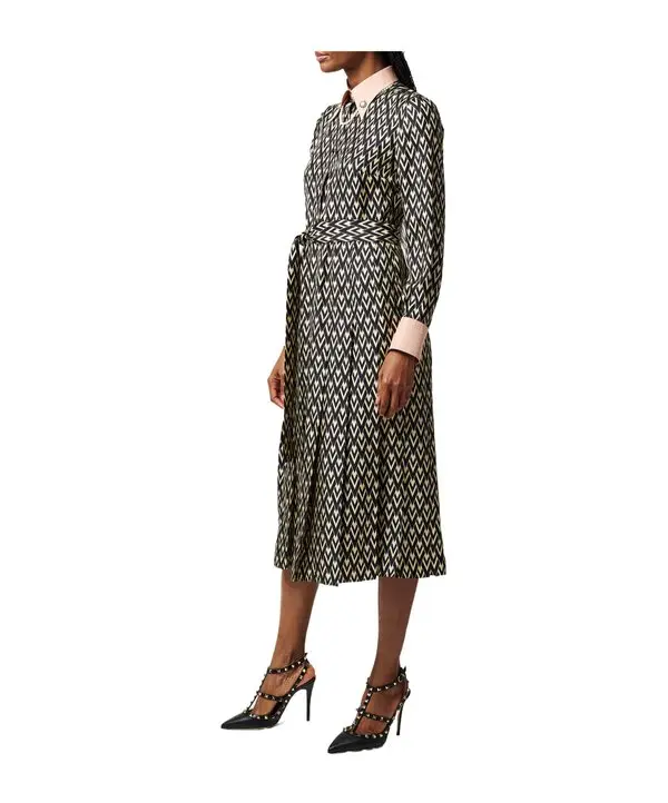 Valentino Garavani Vlogo Geometric Print Midi Shirt Dress With Belt