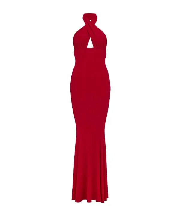 Norma Kamali Halterneck Gown - Tiger Red