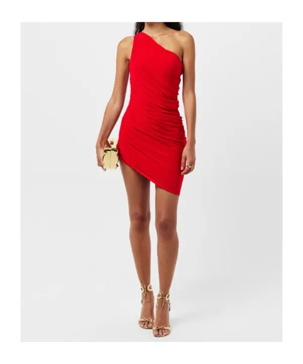 Norma Kamali One-shoulder Ruched Asymmetrical Hem Mini Dress