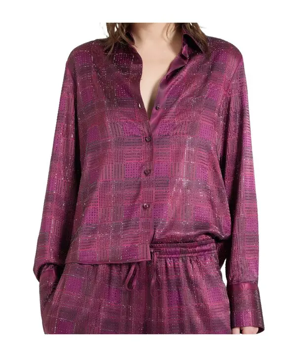 Ermanno Scervino Silk Satin Check Print Shirt With Crystals