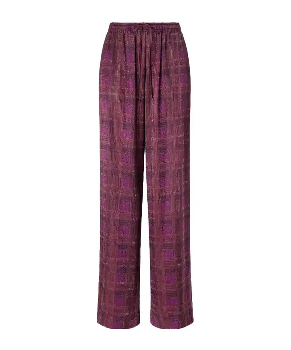 Ermanno Scervino Silk Satin Checked Crystal Embellished Trousers