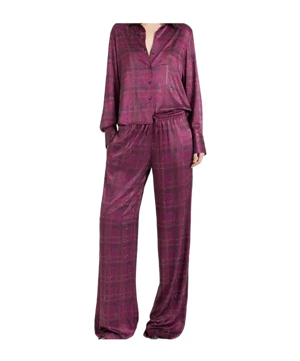 Ermanno Scervino Silk Satin Checked Crystal Embellished Trousers