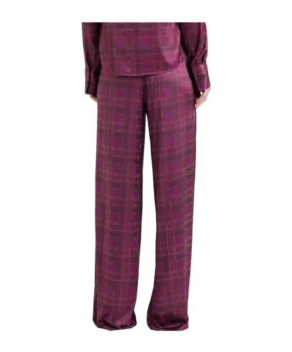 Ermanno Scervino Silk Satin Checked Crystal Embellished Trousers