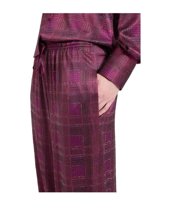 Ermanno Scervino Silk Satin Checked Crystal Embellished Trousers