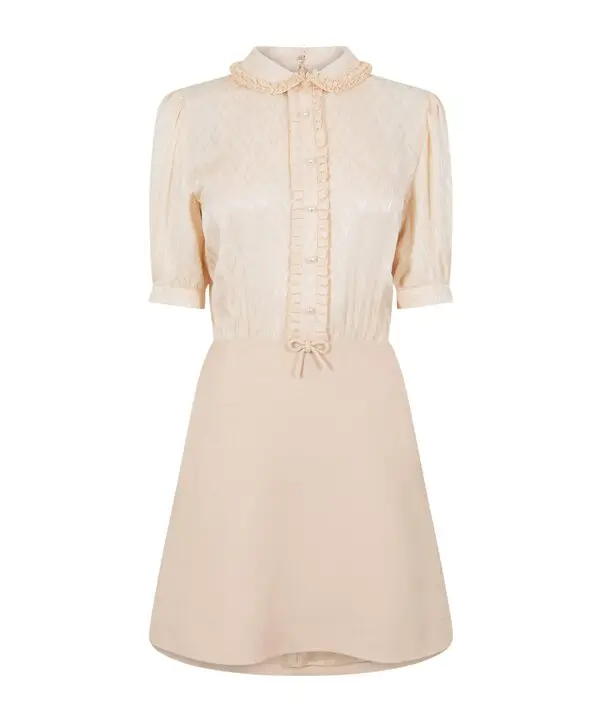 Valentino Garavani Crepe Couture Mini Dress With Ruffled Lapel And Bow - Nude