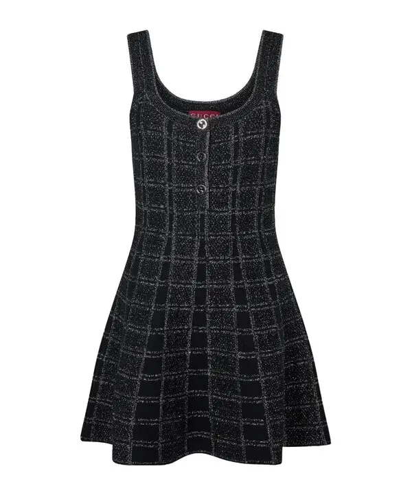 Gucci Lamé Check Jacquard Button Dress