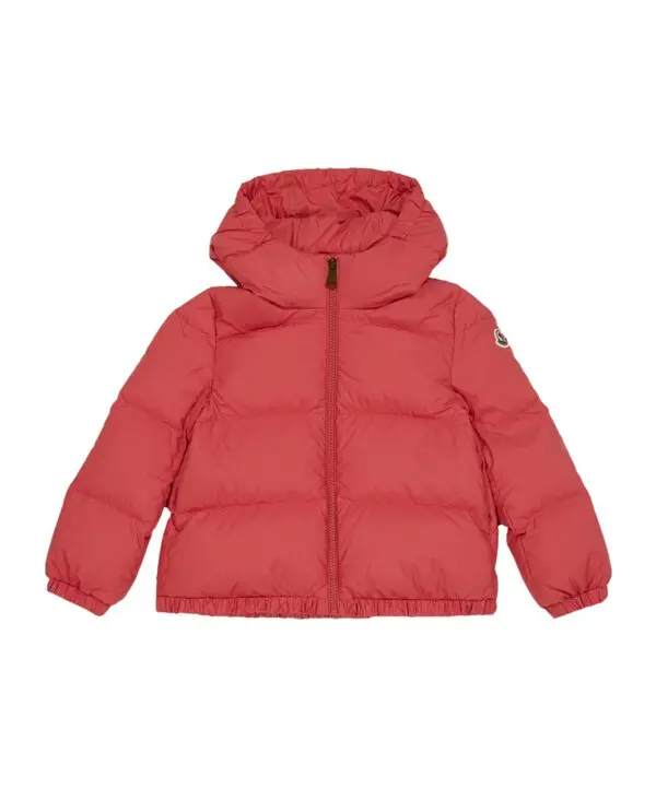 Moncler Logo Patch Hooded Down Jacket - Red