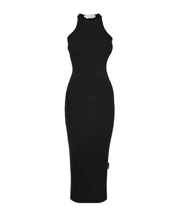 Off-White Ribbed Racer-back Midi Dress With Cut-out Detail
