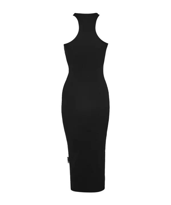 Off-White Ribbed Racer-back Midi Dress With Cut-out Detail