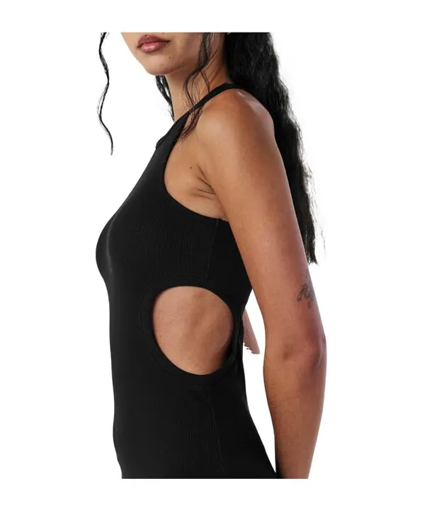 Off-White Ribbed Racer-back Midi Dress With Cut-out Detail